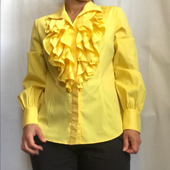 Lafayette 148 New York | Tops | Lafayette 48 Yellow Ruffle Button Down ...